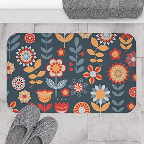 Scandinavian Folk Art Bath Mat, Retro Floral Norwegian Folk Art Boho ...
