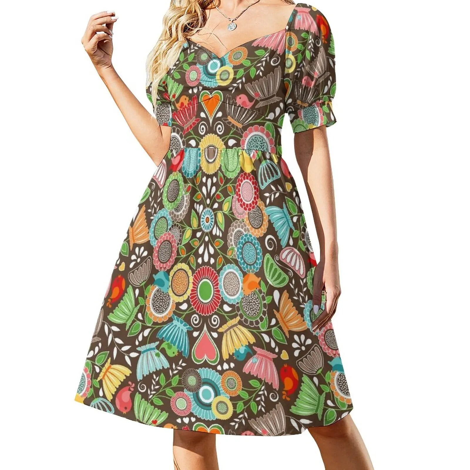 Scandinavian Folk Art - Flowers and Birds Dress women's dresses luxury ...
