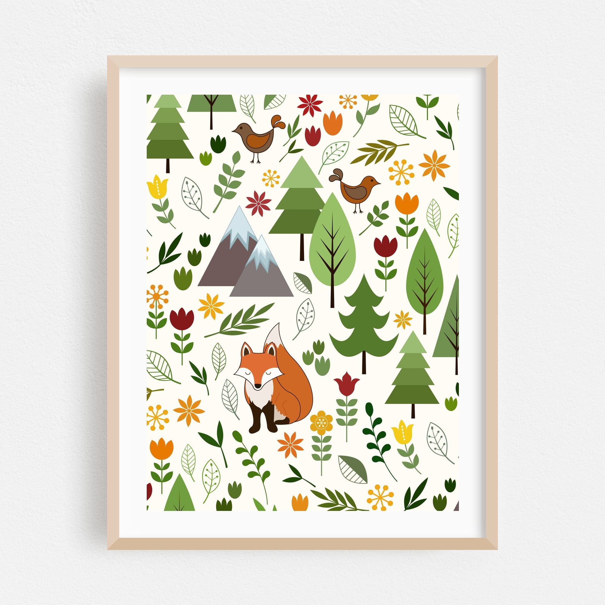 Scandinavian Fox in Woodland Pattern - Illustration Woodland Fox Forest ...