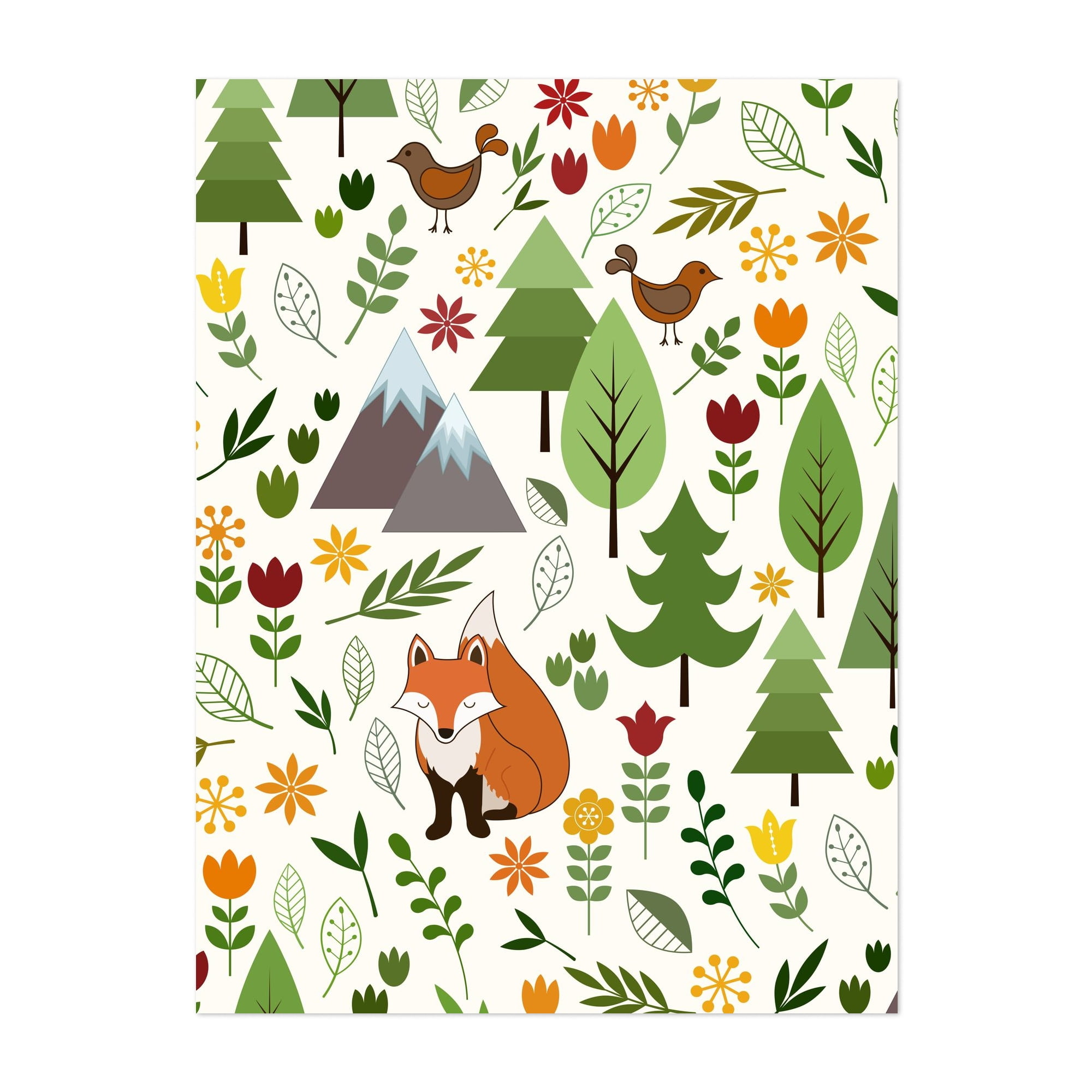Scandinavian Fox in Woodland Pattern - Illustration Woodland Fox Forest ...