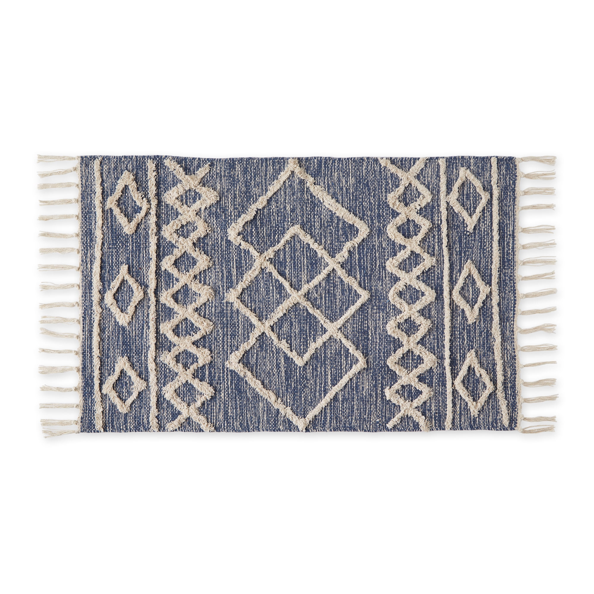 Scandinavian French Blue Printed Hand-Loomed Shag Rug 2x3 Ft - Walmart.com