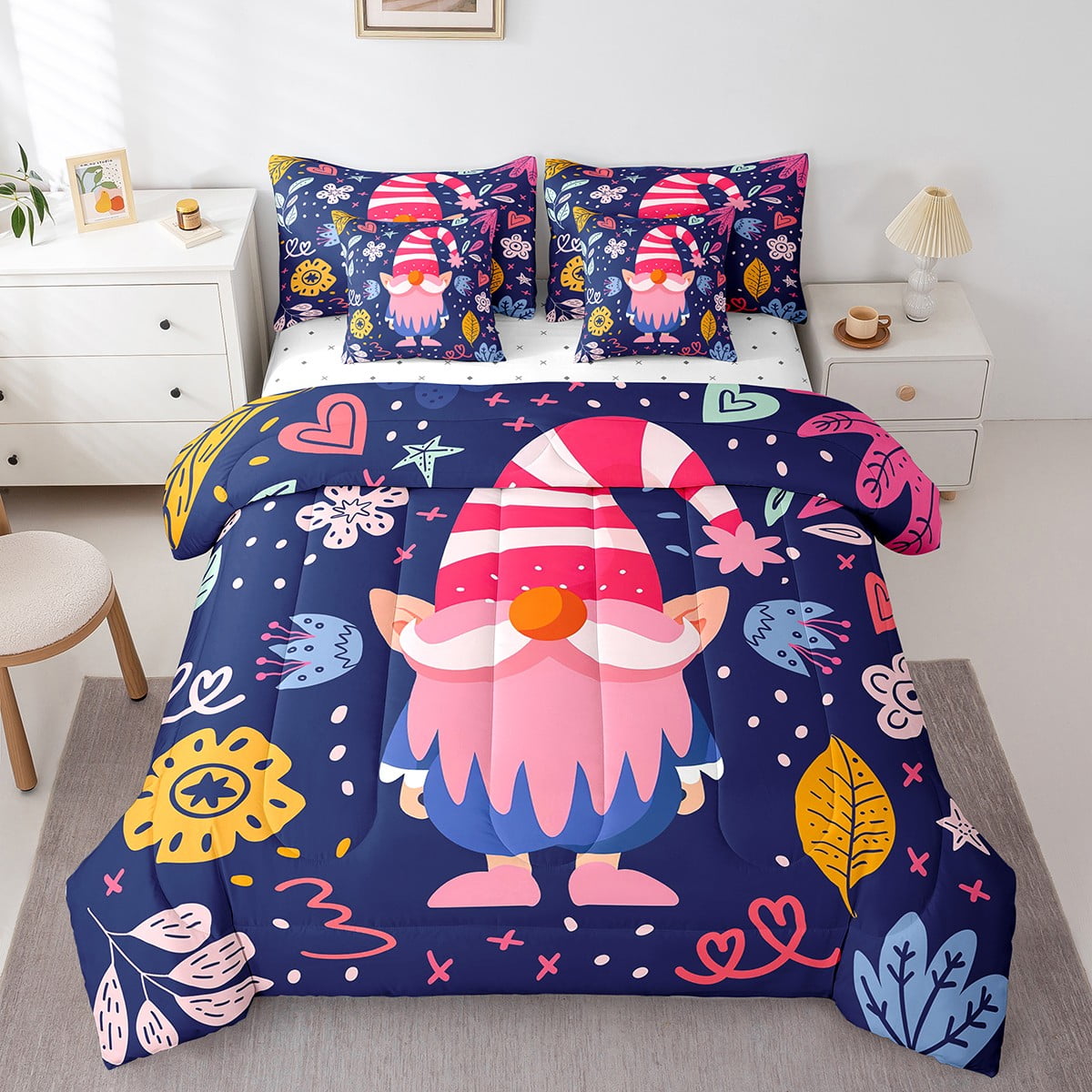 Scandinavian Gnome Bed in a Bag Full 7 Pieces,Bohemian Flowers ...