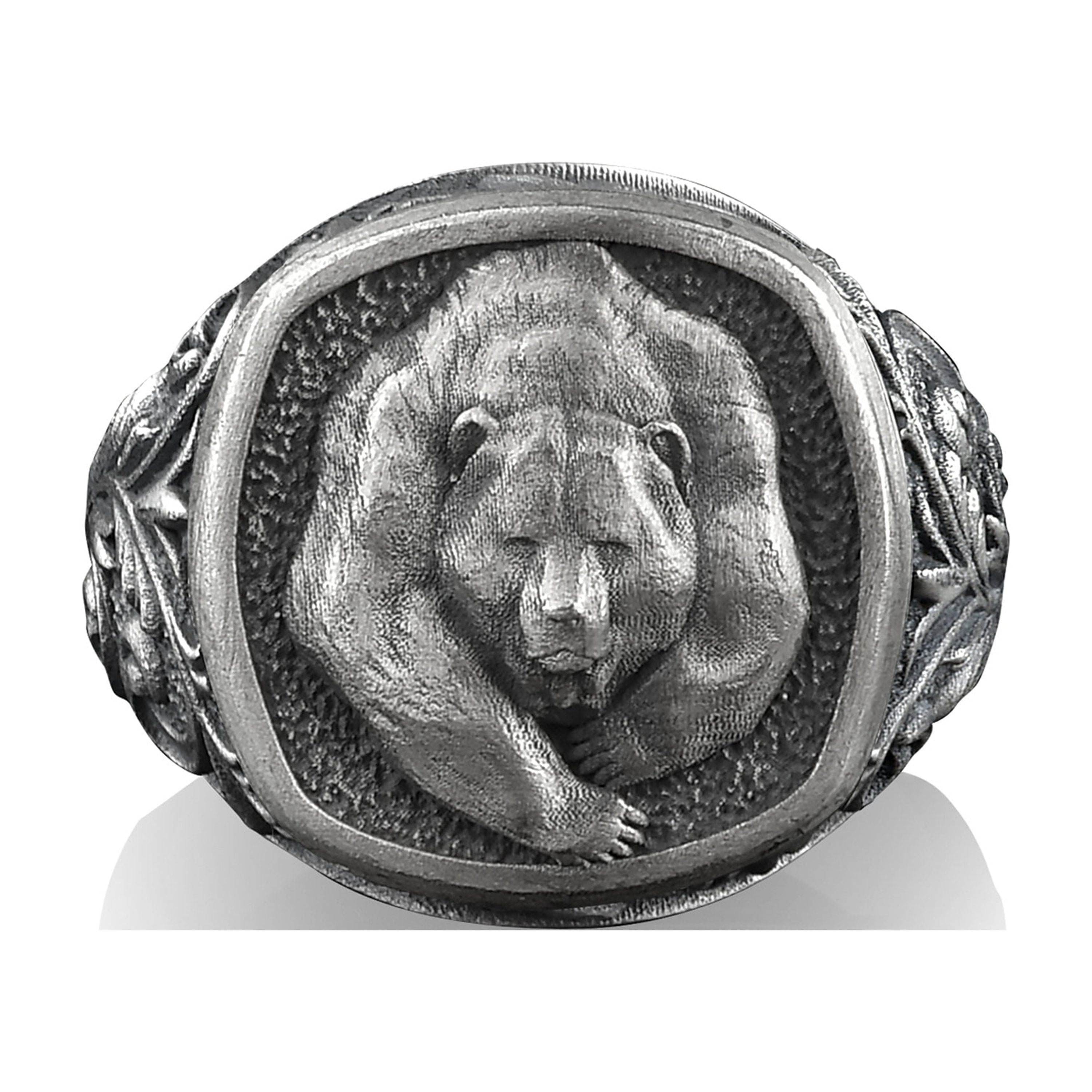 Scandinavian Grizzly Bear Square Signet Ring, Sterling Silver Signet ...