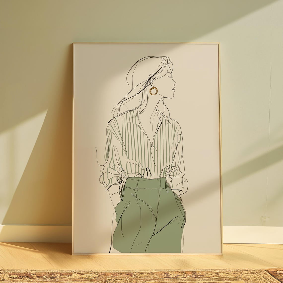 Scandinavian Line Art Woman Green Wall Art, Unframed Canvas Size 12x18 ...