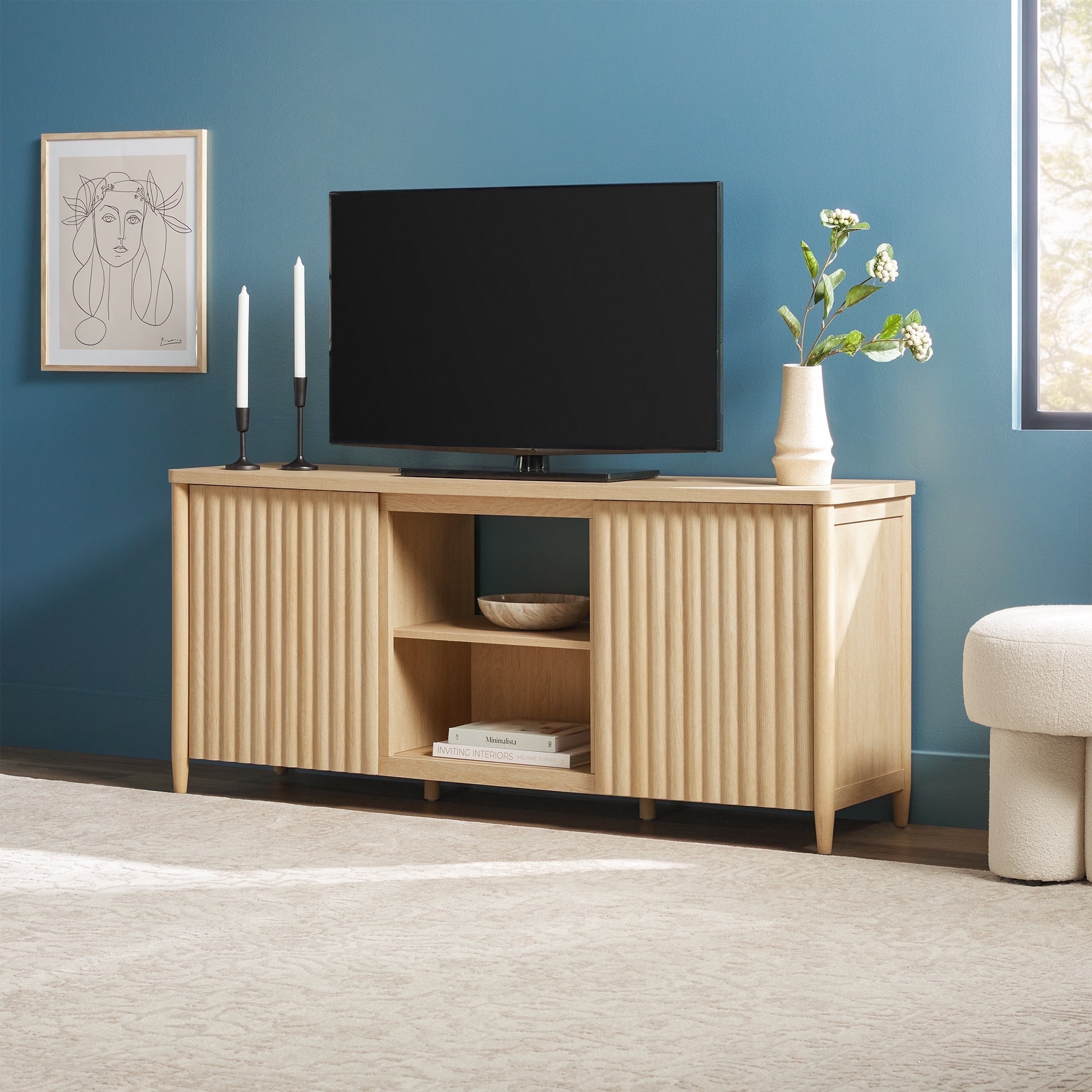 Scandinavian Reeded TV Stand with Storage for up to 70" TVs, Coastal ...