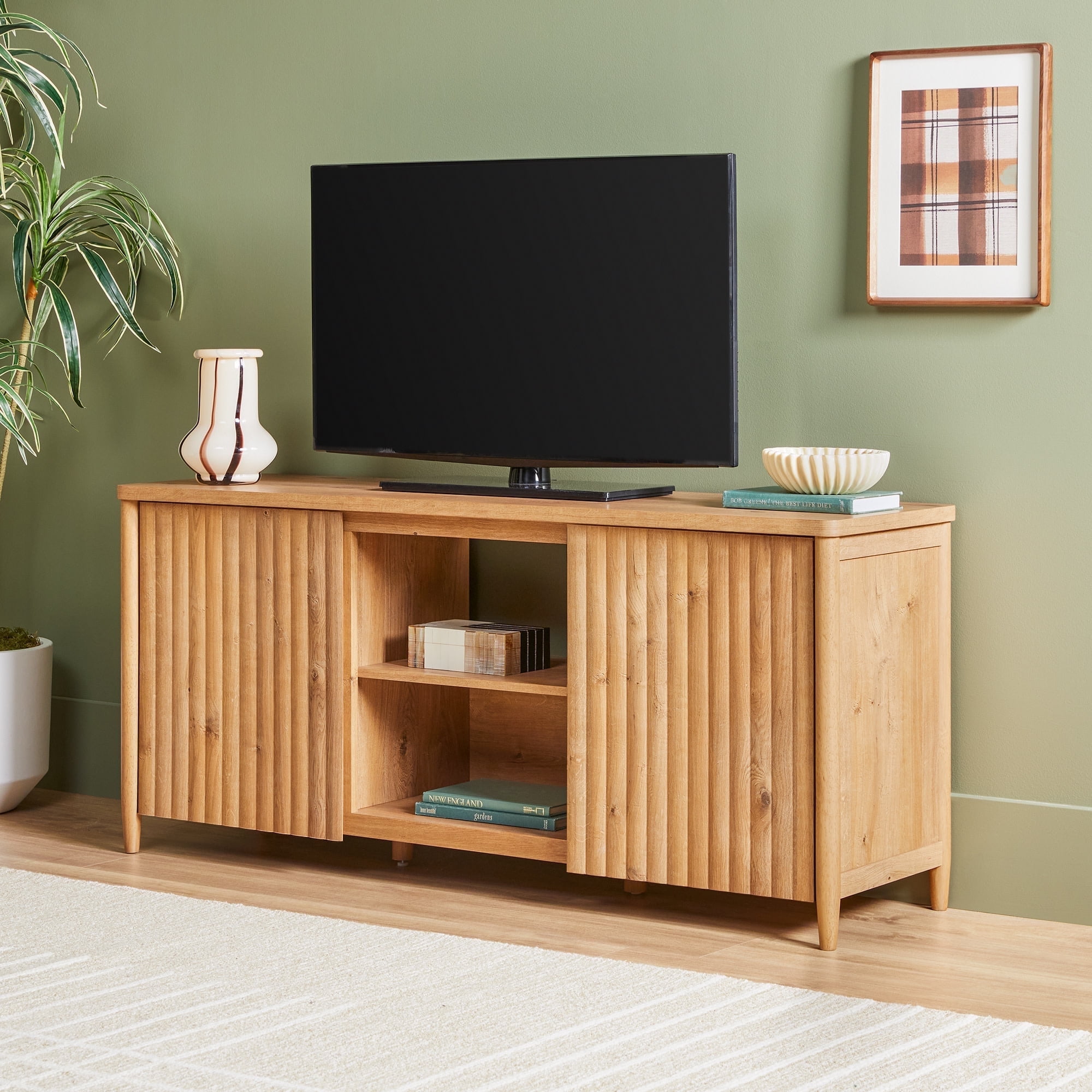 Scandinavian Reeded TV Stand with Storage for up to 70" TVs, English ...