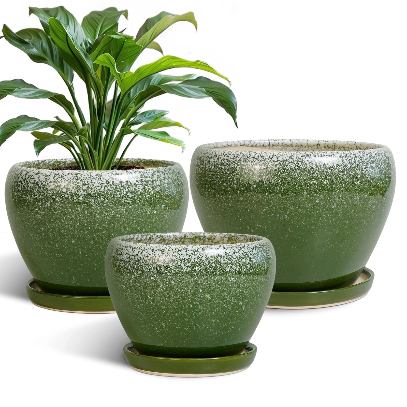 Pots for Plants Set of 3 with Saucer, 10/8/6 inch Round Ceramic Planter ...