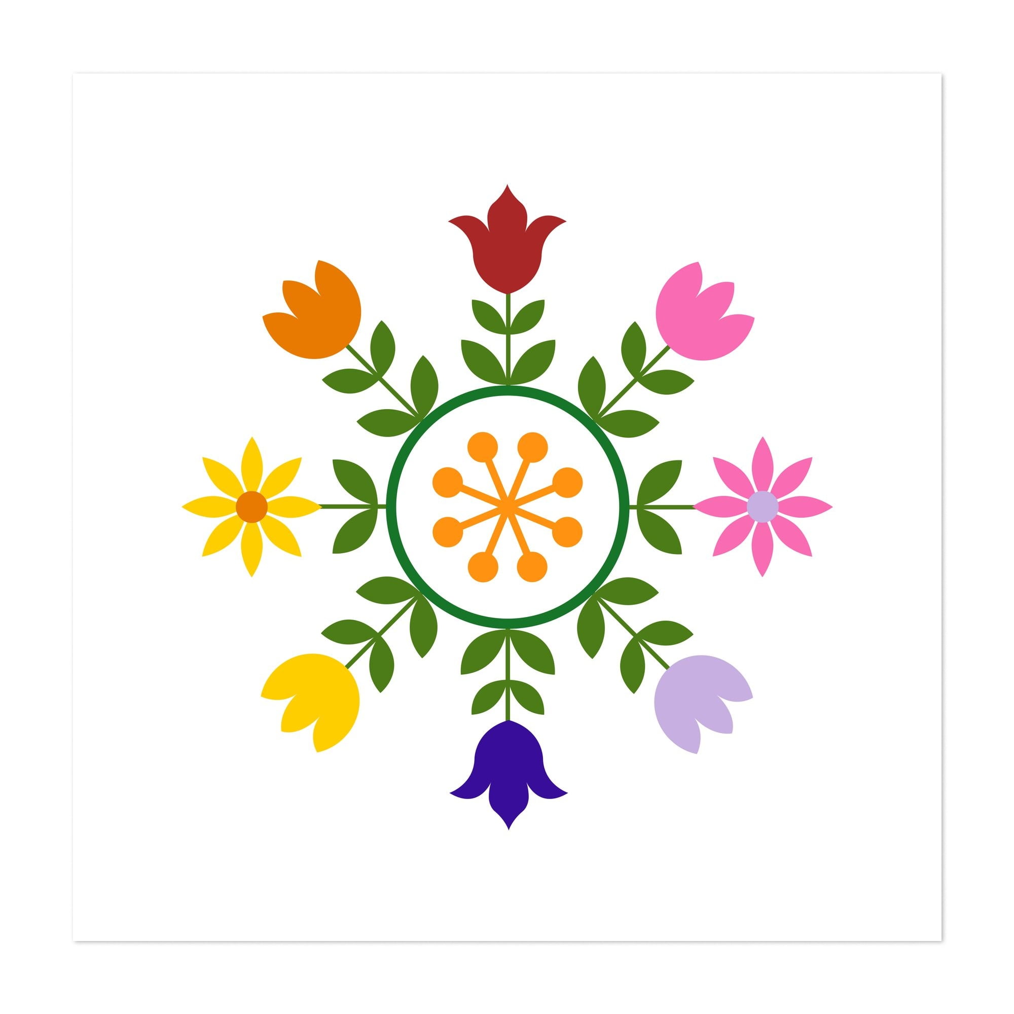 Scandinavian Style Colorful Flowers Wheel - Digital Art Floral ...