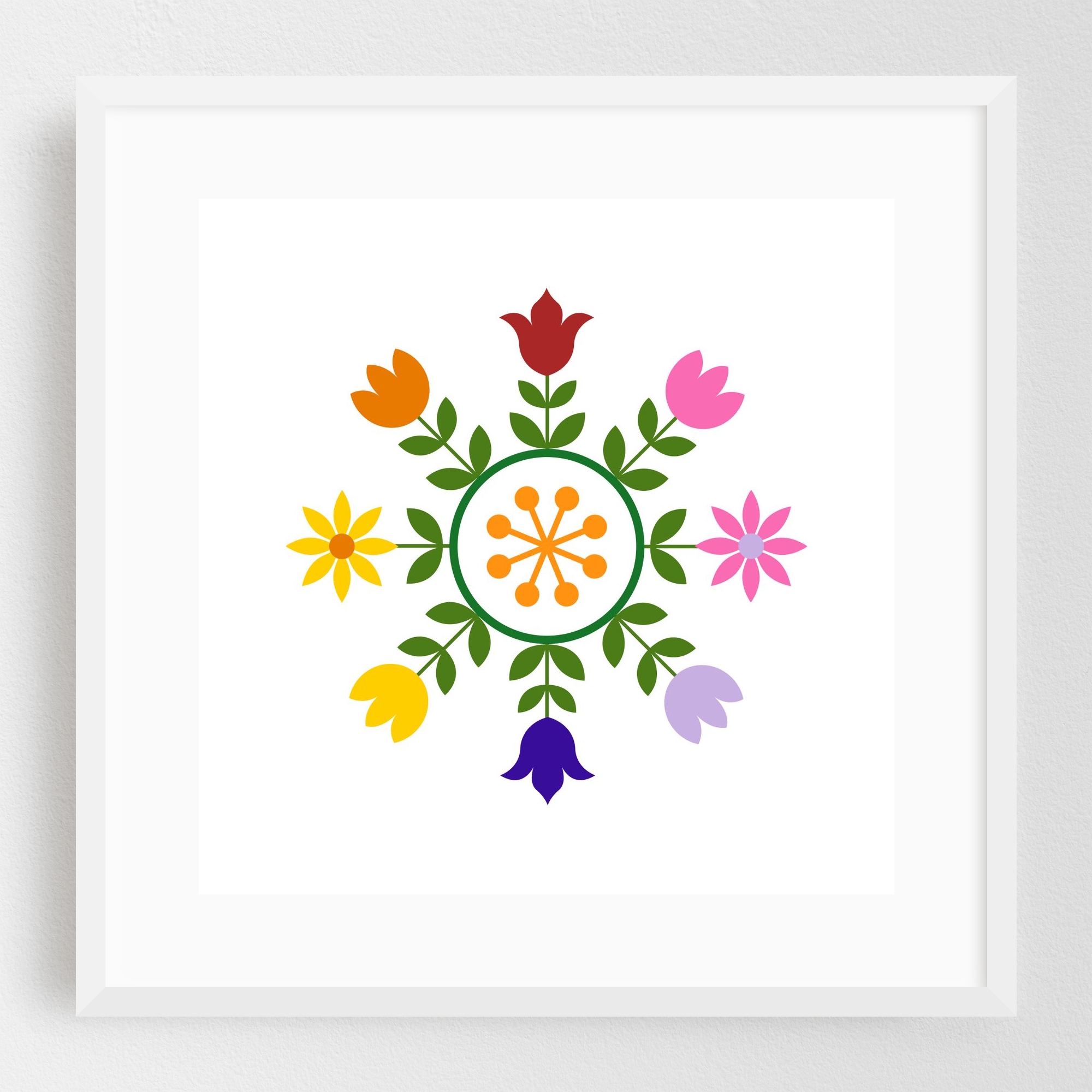 Scandinavian Style Colorful Flowers Wheel - Digital Art Floral ...