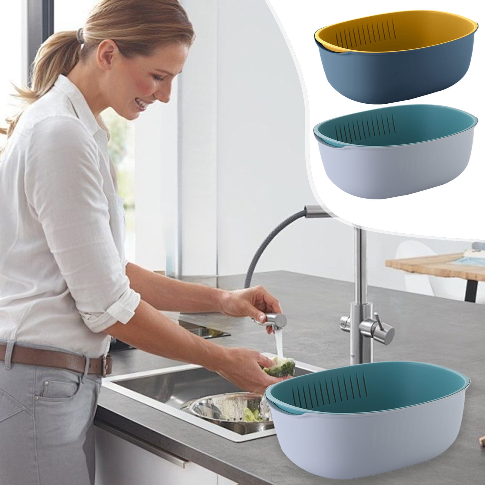 Scandinavian Style Double Dishwashing Basket Plastic Draining Sieve ...
