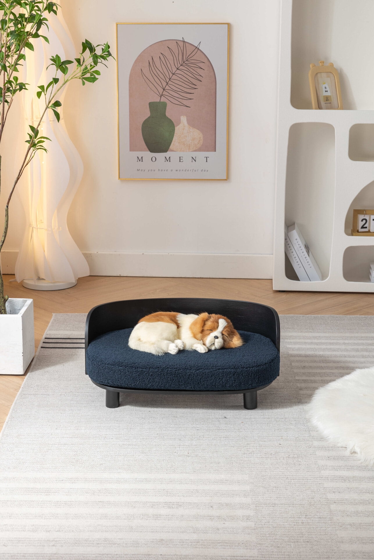 Scandinavian Style Elevated Dog Bed with Solid Wood Legs & Bent Wood ...