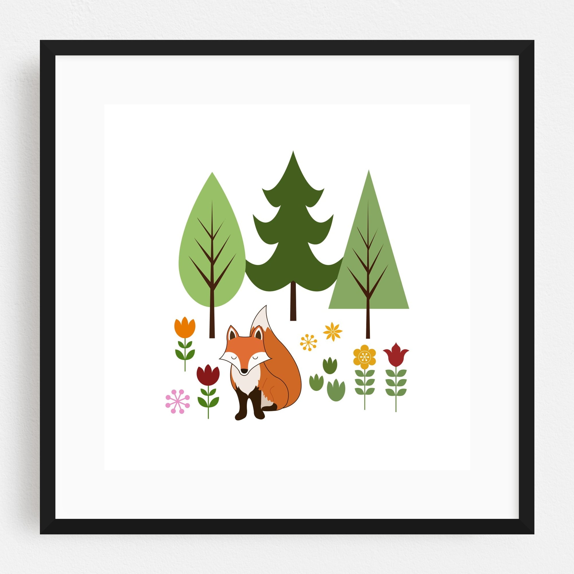 Scandinavian Style Fox Flowers Trees Illustration - Digital Art ...