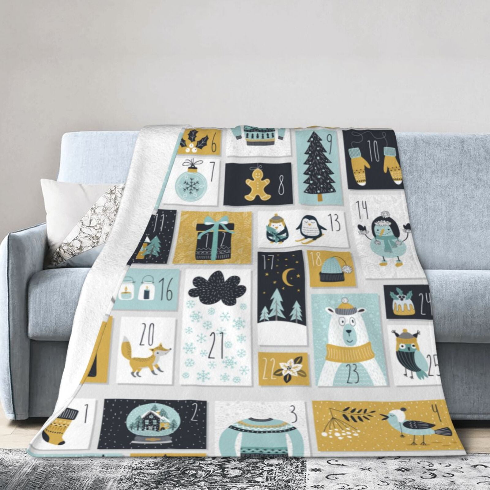 Scandinavian Style Winter Pattern Blanket, Nordic Holiday Decorative ...