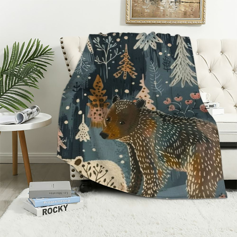 Scandinavian Throw Blanket Bunny Polar Bear Elements and Hand Drawn ...