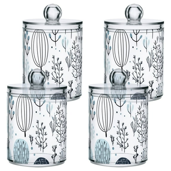 Scandinavian Tree Motif Bathroom Canisters Set of 4 Translucent Plastic ...