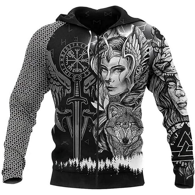 Scandinavian Vegvisir Fenrir Wolf Tattoo Full Zip Hoodie, Norse Mythology 3d Printed Printed ...