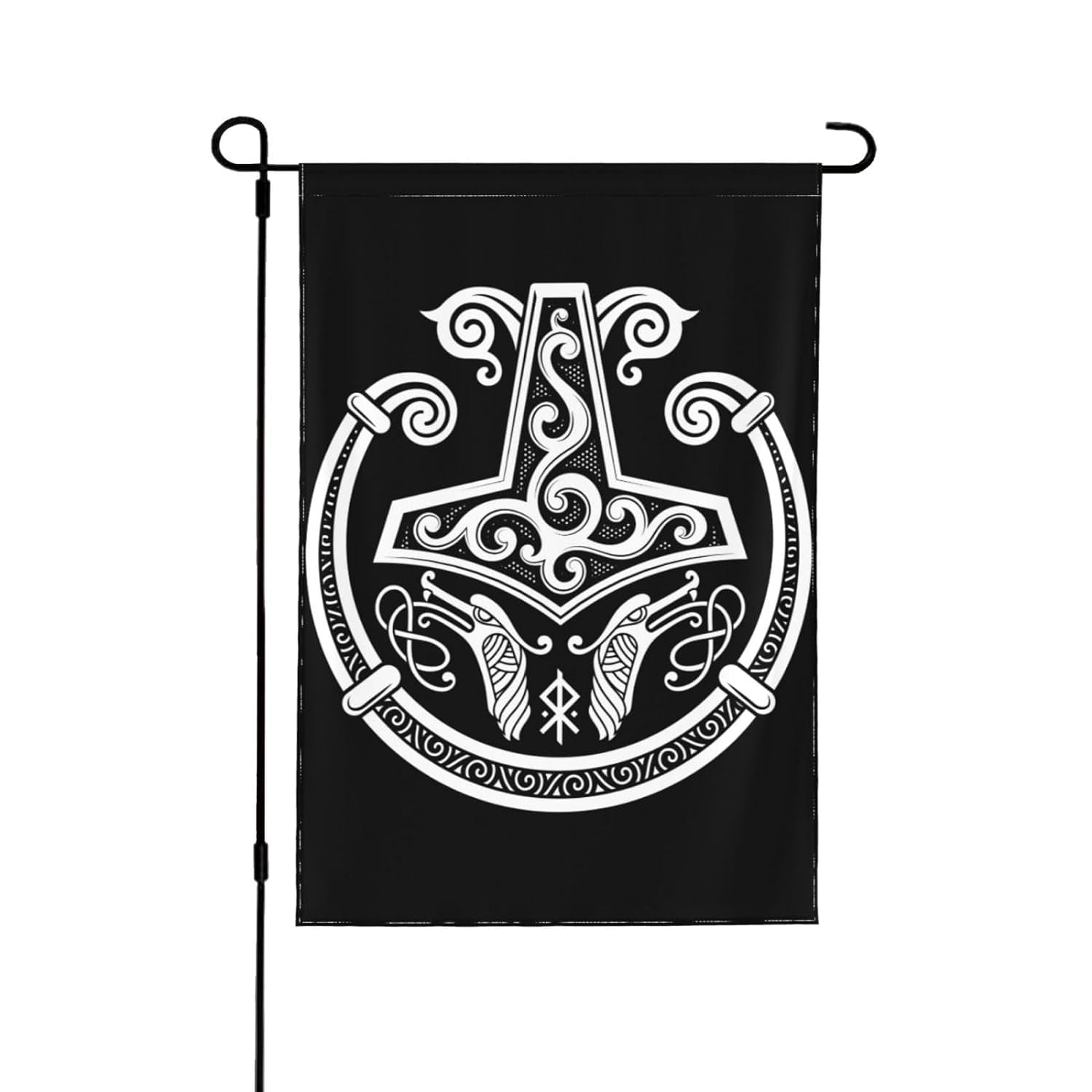 Scandinavian Viking Hammer Wolves Ornament Double-Sided Printed Garden ...