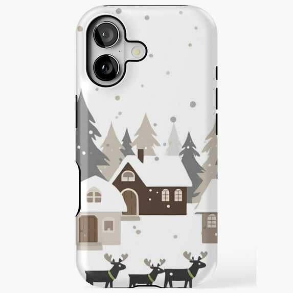 Scandinavian Winter Village Minimalist Reindeer Forest iPhone Case with ...