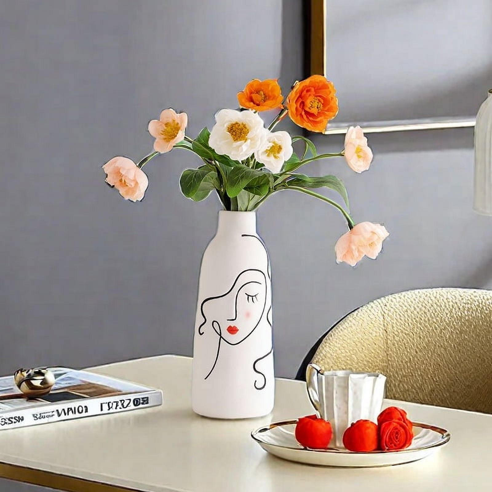 Scandinavian hand-painted beauty face vase plain fired ceramic home ...