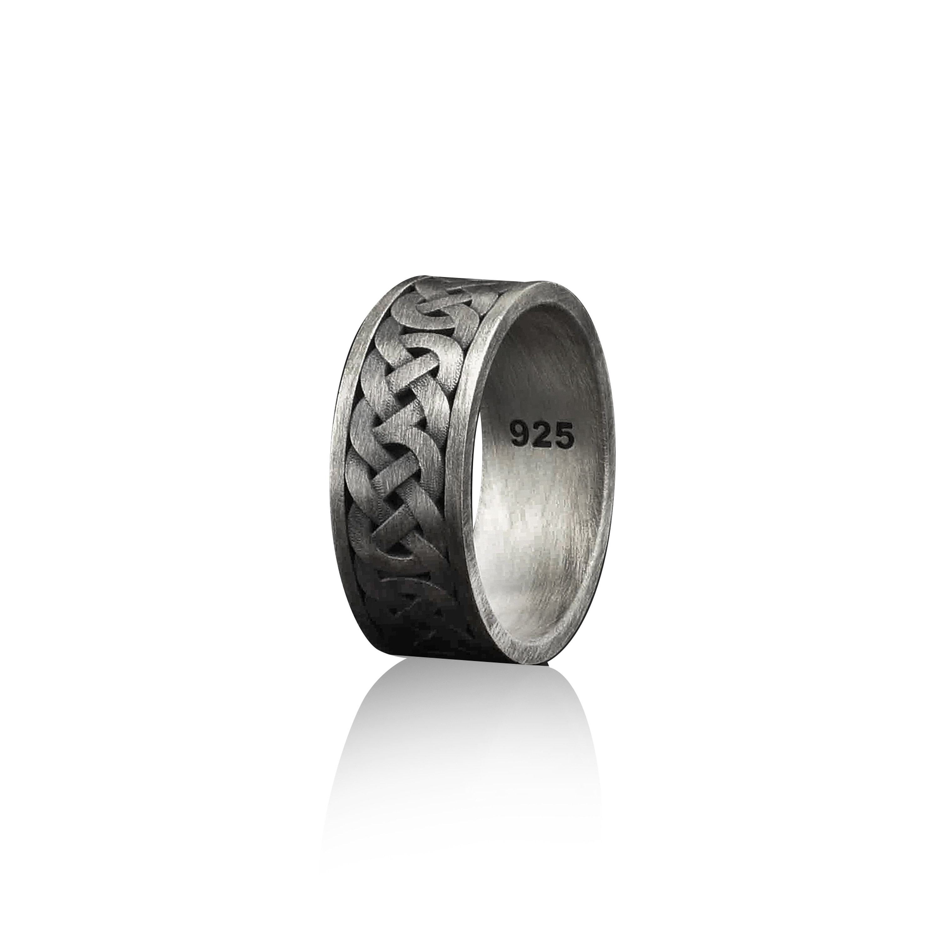 Scandinavian motif handmade sterling silver men ring, Viking knot men ...