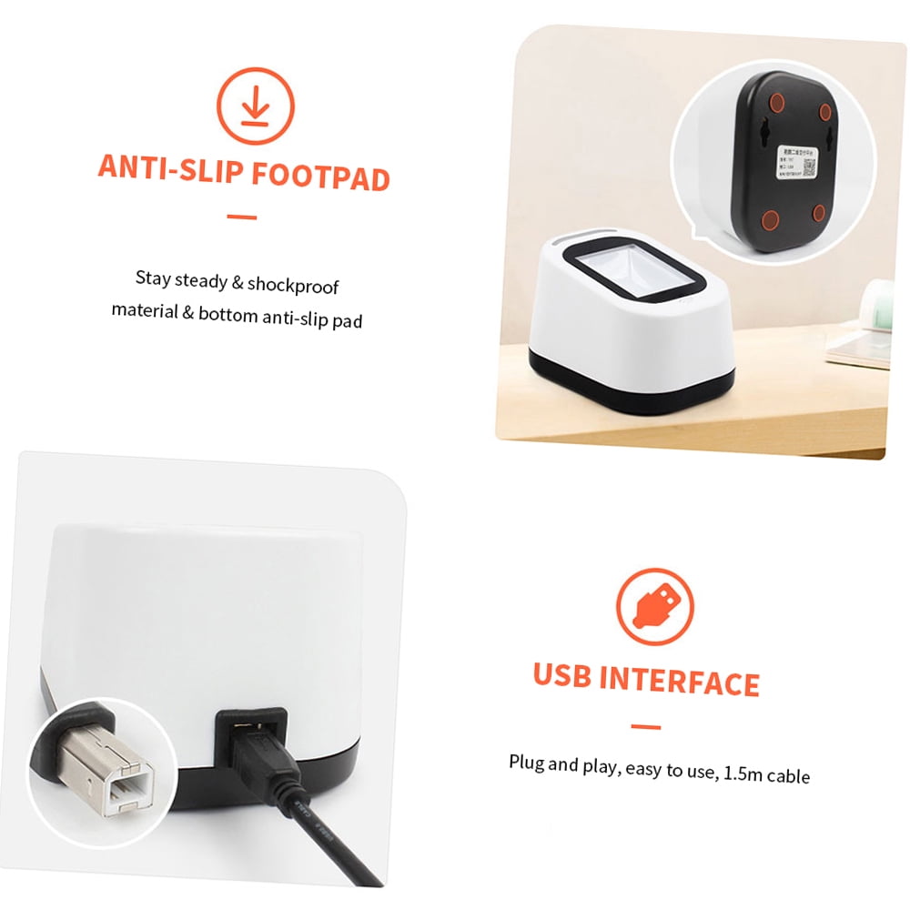 Scanner,Wired Scanner Usb Versatile Hands-free Scan Qr Code 2d Code (white) Hands-free Scan Qr ...