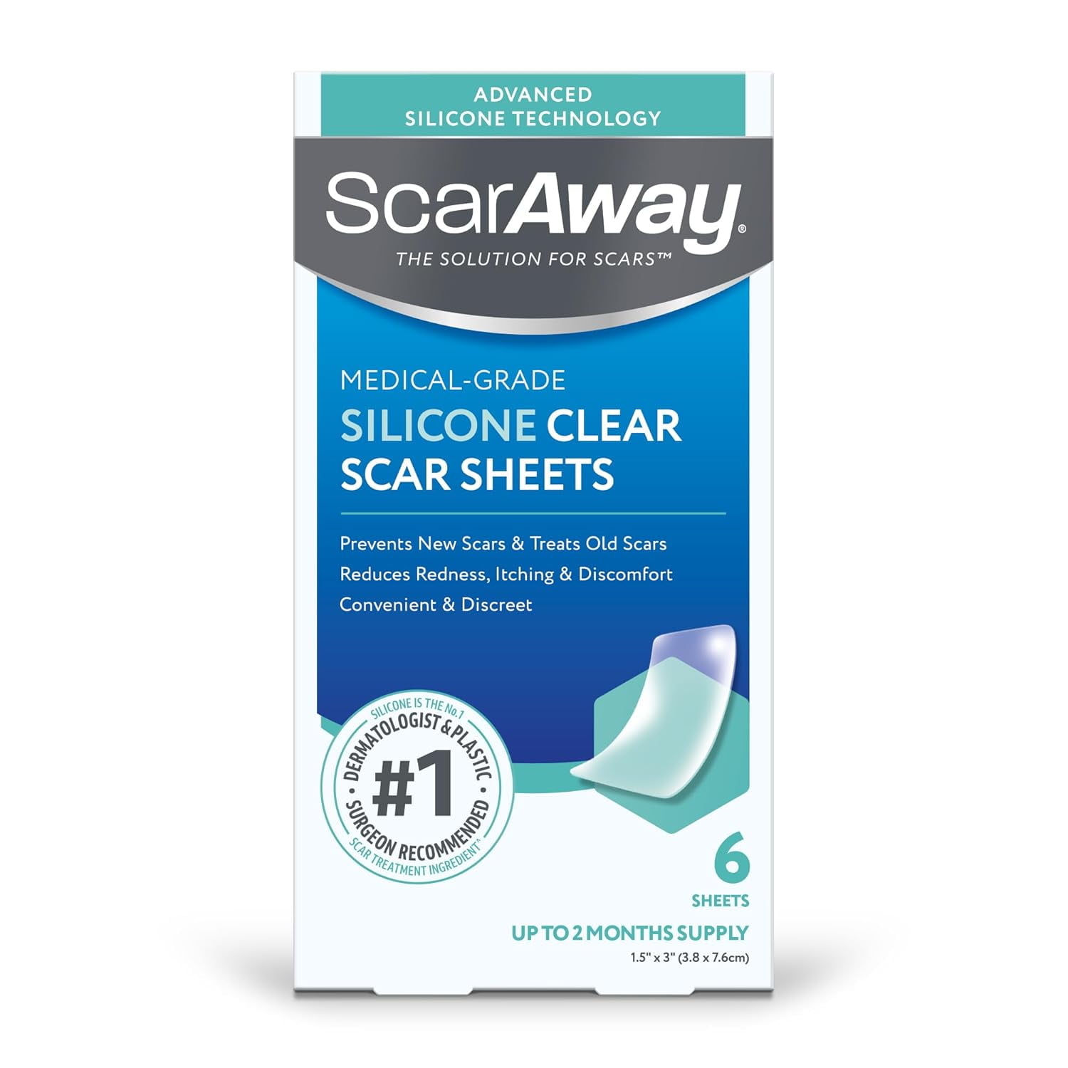 ScarAway Advanced Clear Silicone Scar Sheets, Medical Grade Silicone ...
