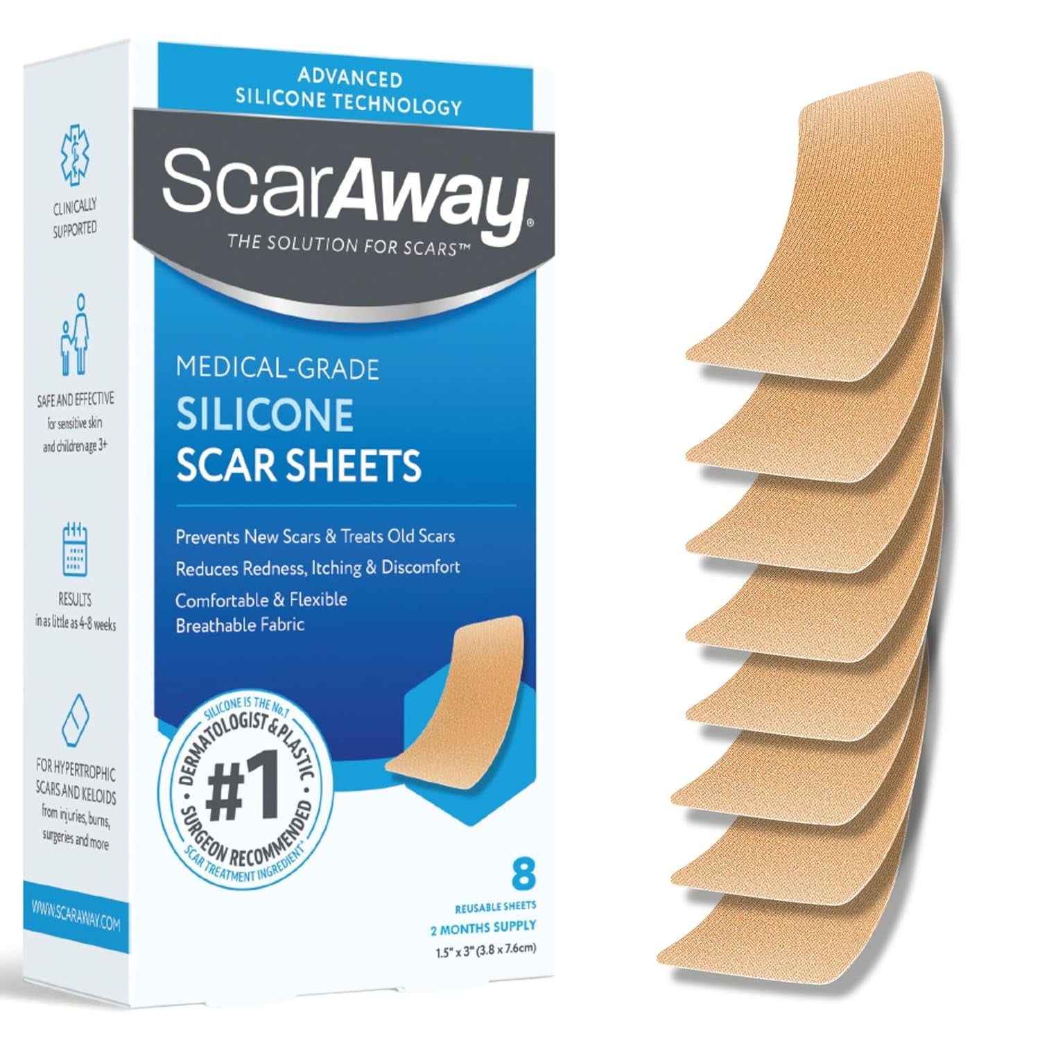 ScarAway Medical Scar Sheets for Face & Body - Advanced Silicone Strips ...