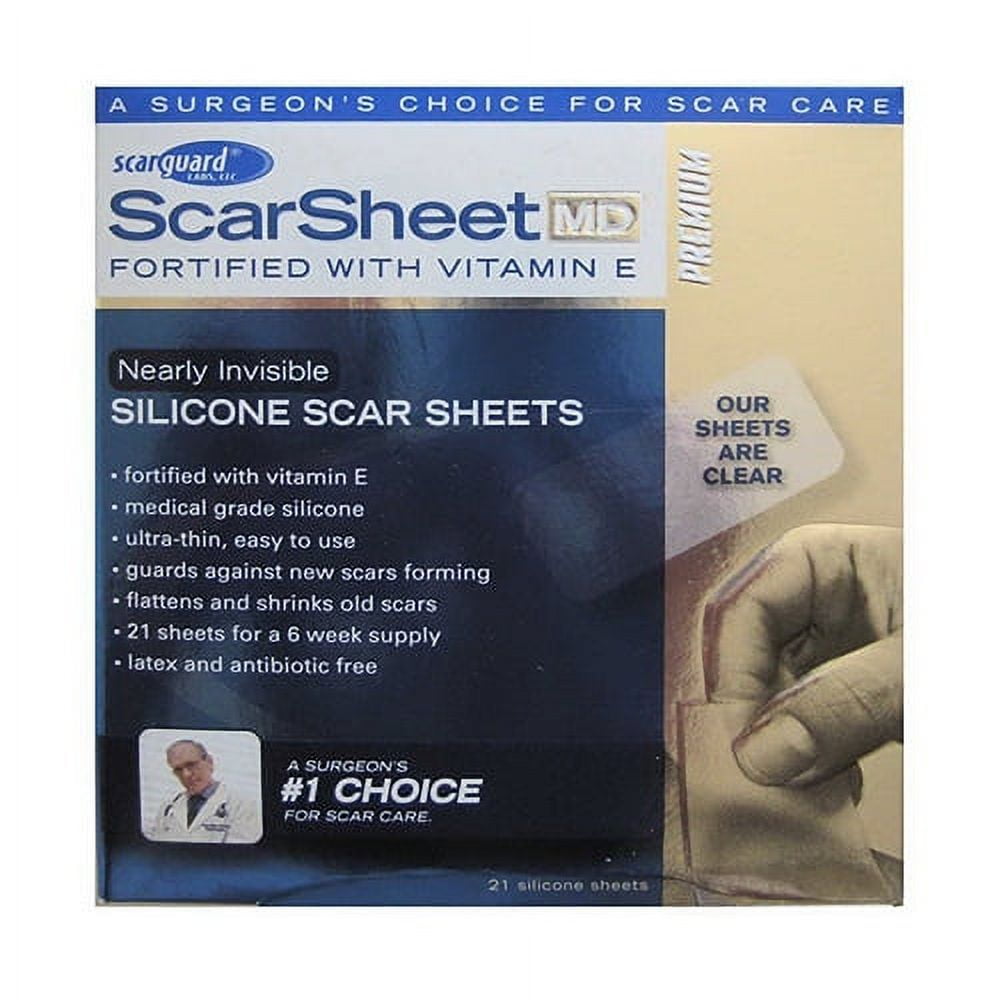 ScarGuard Scarsheet Nearly Invisible Silicone Scar Sheets, 21 Ea, 6 ...
