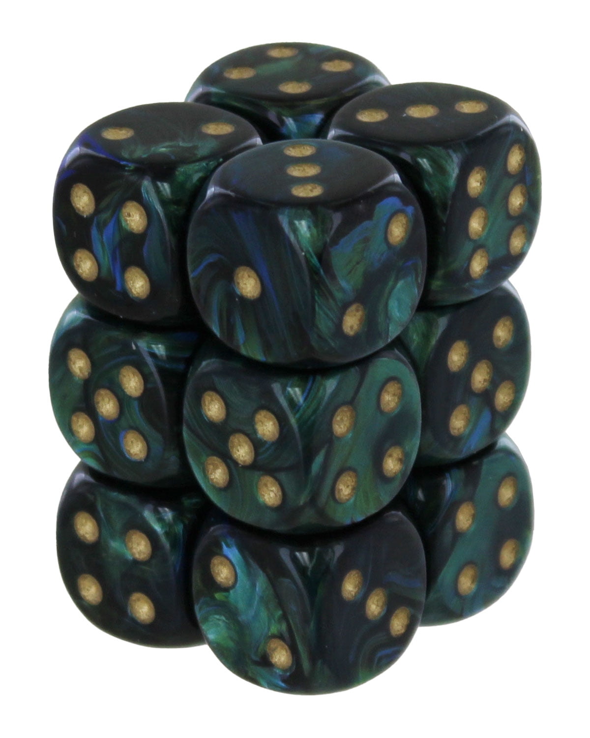 Scarab 16mm d6 Jade/Gold Dice Block 12 pipped dice… - Walmart.com