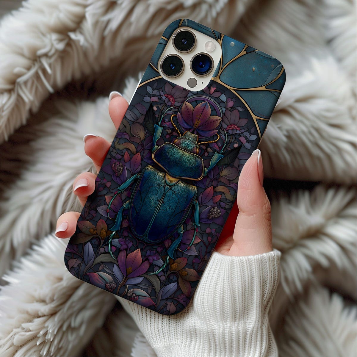 Scarab Beetle Mosaic Wildflower Stained Glass Phone Case 17 16 15 14 13 ...