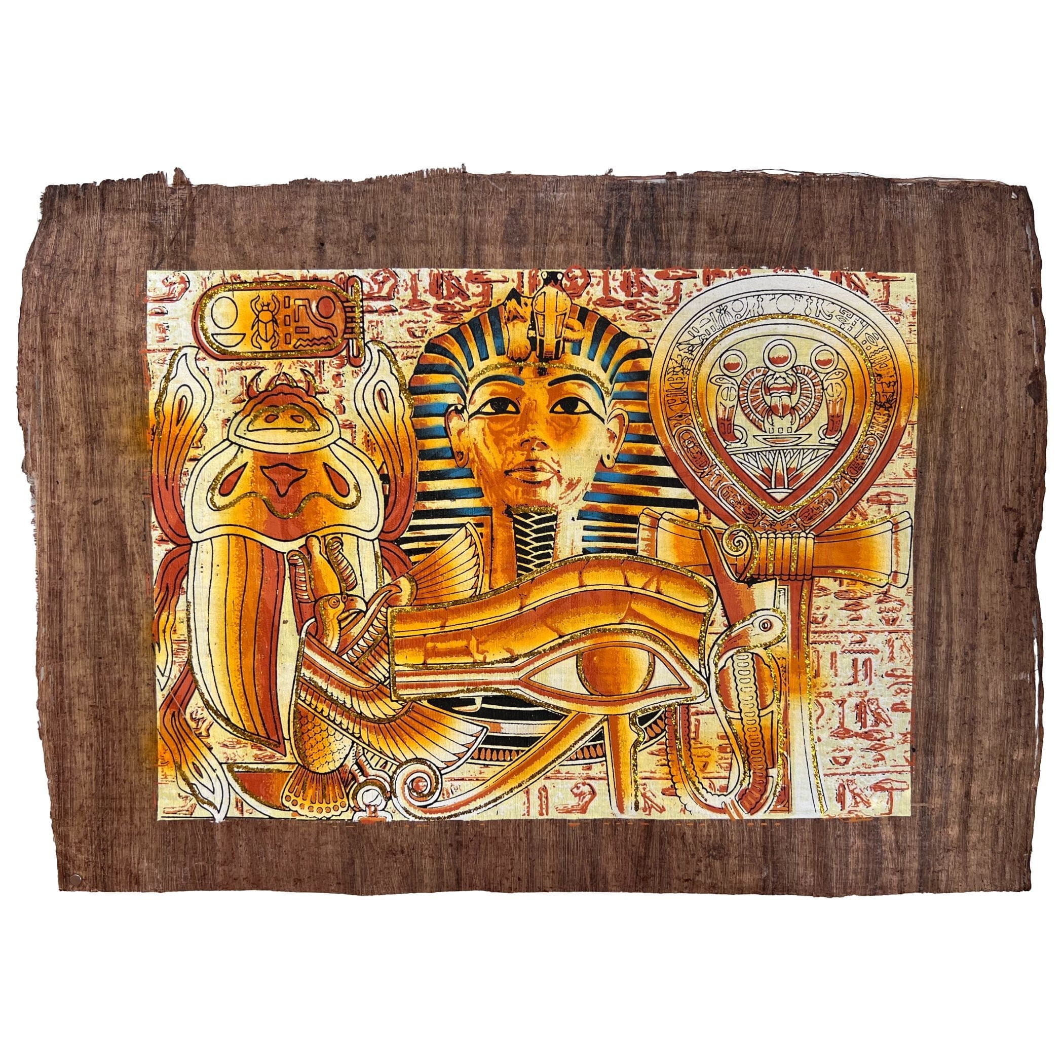 Scarab, Eye of Horus, Tutankhamun and Ankh on Antiqued Papyrus, Glow in ...