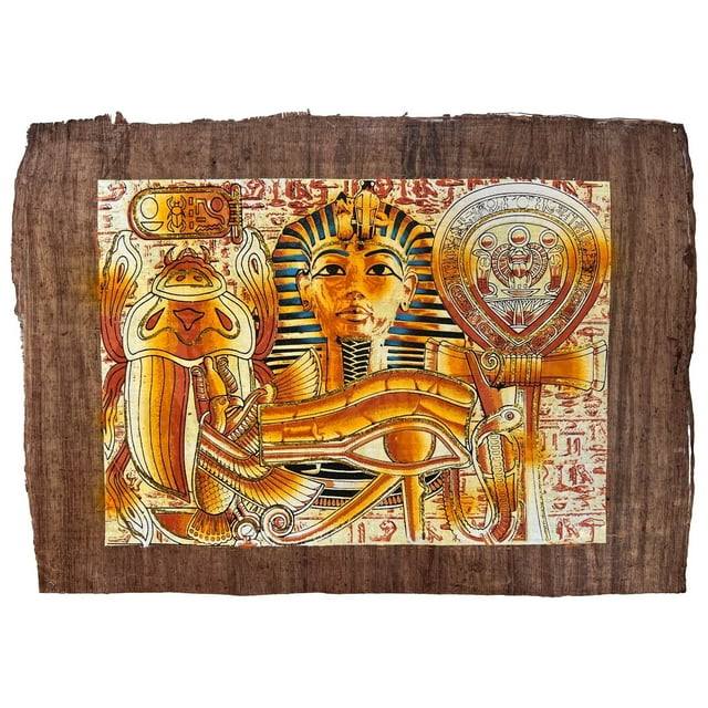 Scarab, Eye of Horus, Tutankhamun and Ankh on Antiqued Papyrus, Glow in ...