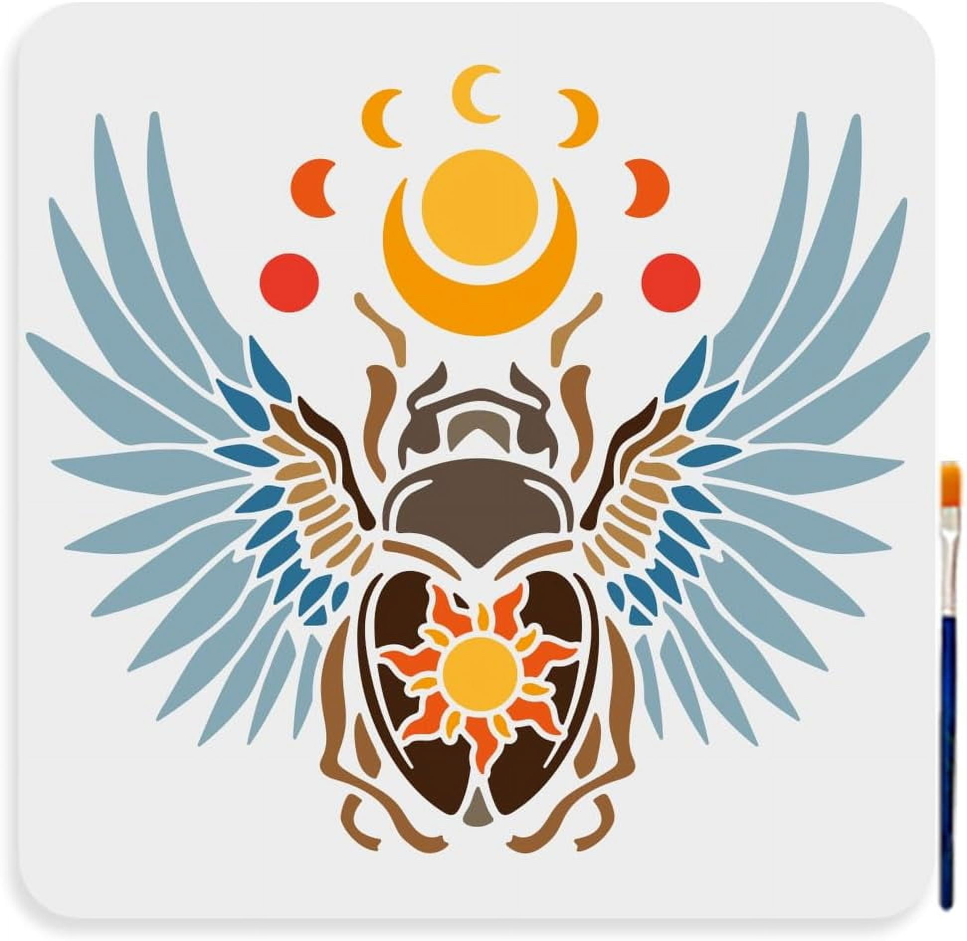 Scarab Stencil 11.8×11.8inch Large Sun Moon Phase Scarab Stencils with ...