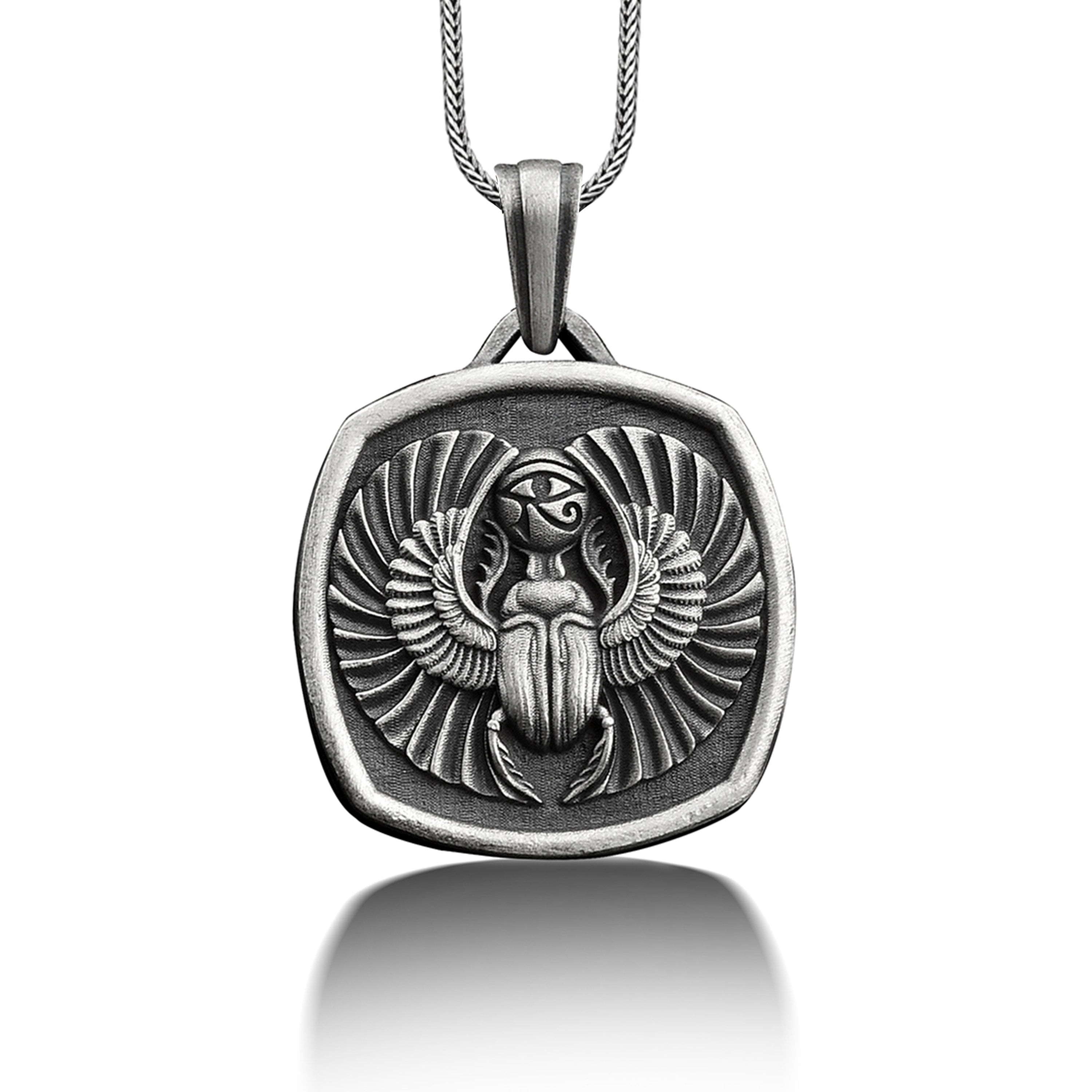 Scarab and eye of horus pendant necklace in silver, Personalized ...