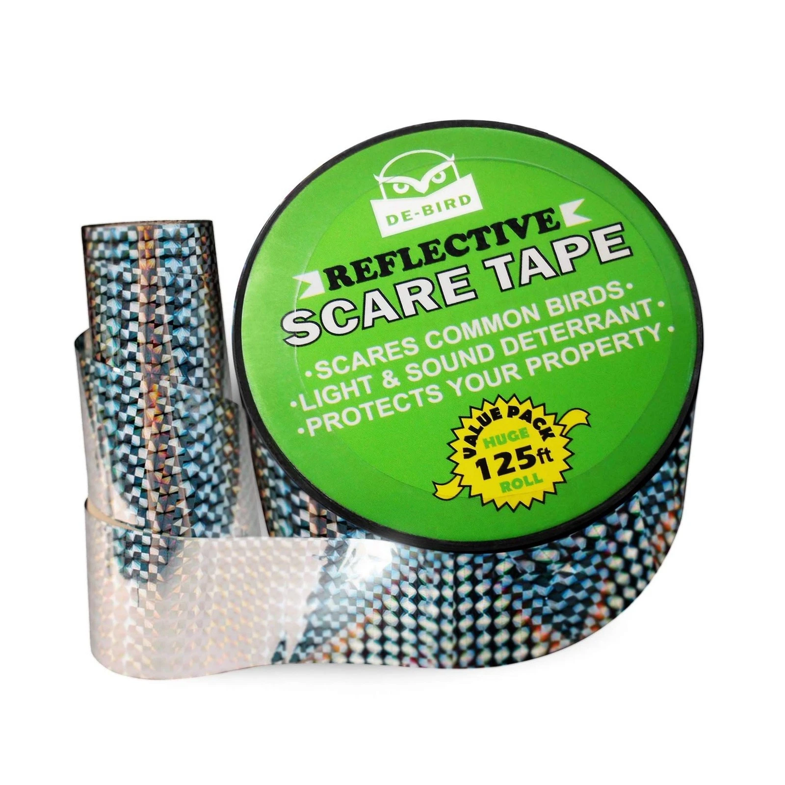 Scare Tape, 125ft Reflective Bird Deterrent, Dual Sided Outdoor Pigeon ...