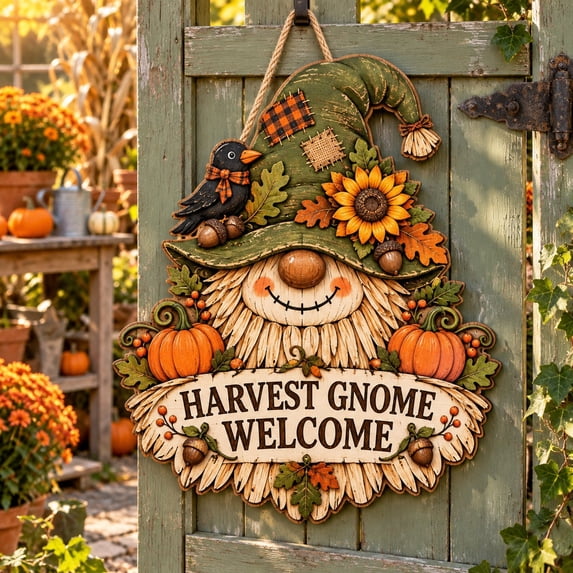 Scarecrow Gnome Welcome Wooden Sign Door Hanger Fall Decor - Walmart.com