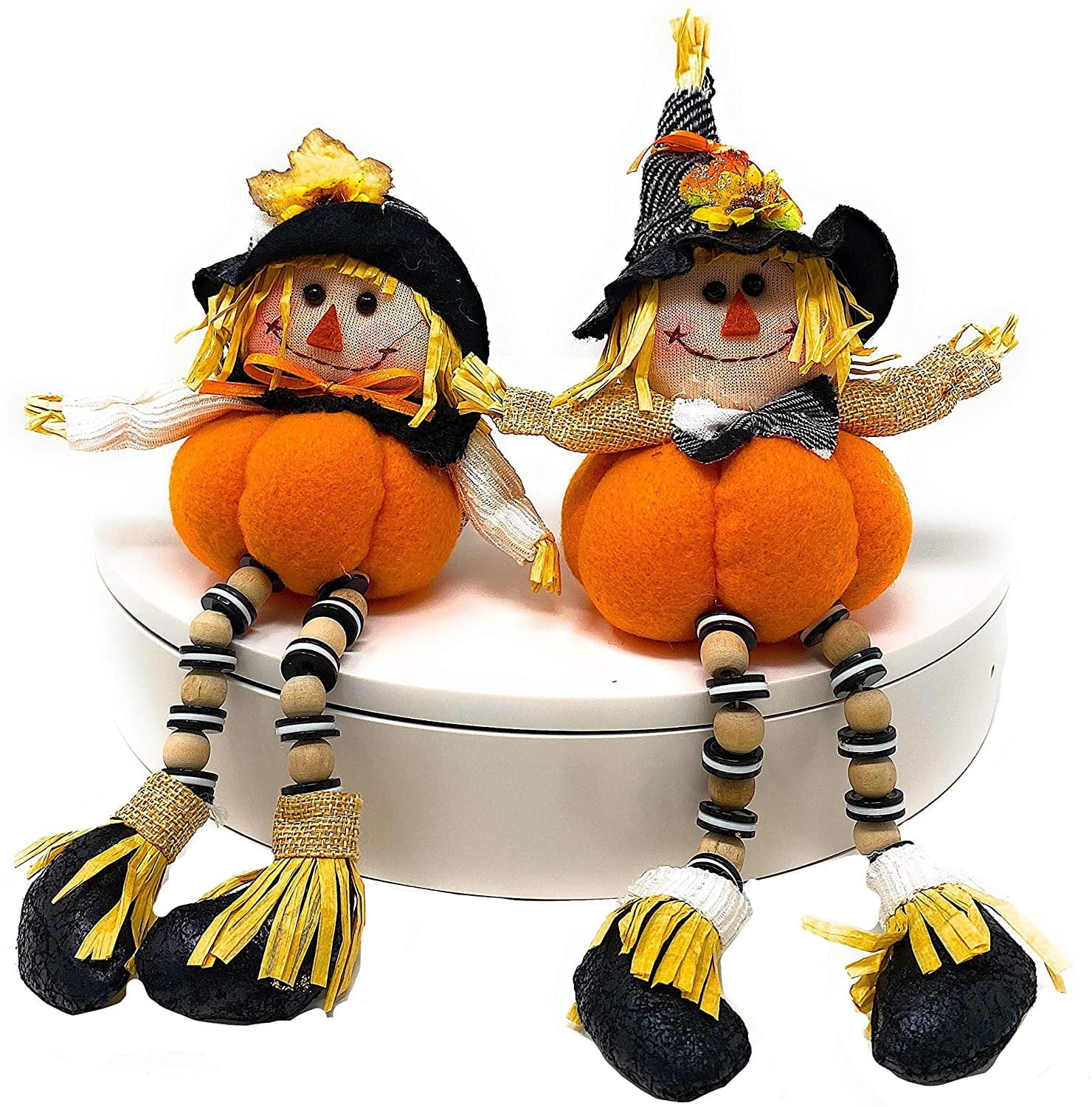 Scarecrow Pumpkin Plush Set Thanksgiving Figurines Shelf Sitter Fall ...