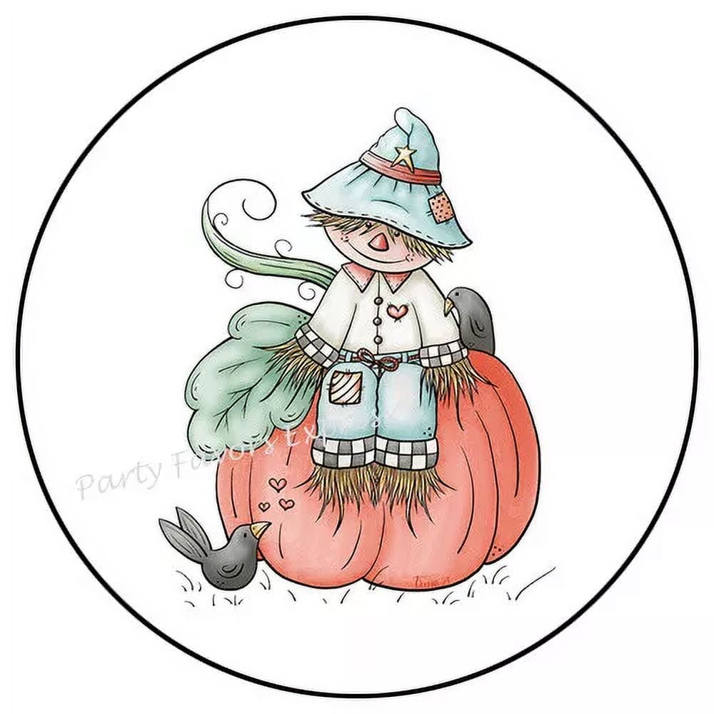 Scarecrow Sitting Pumpkin Halloween Sticker Party Favors Sticker ...