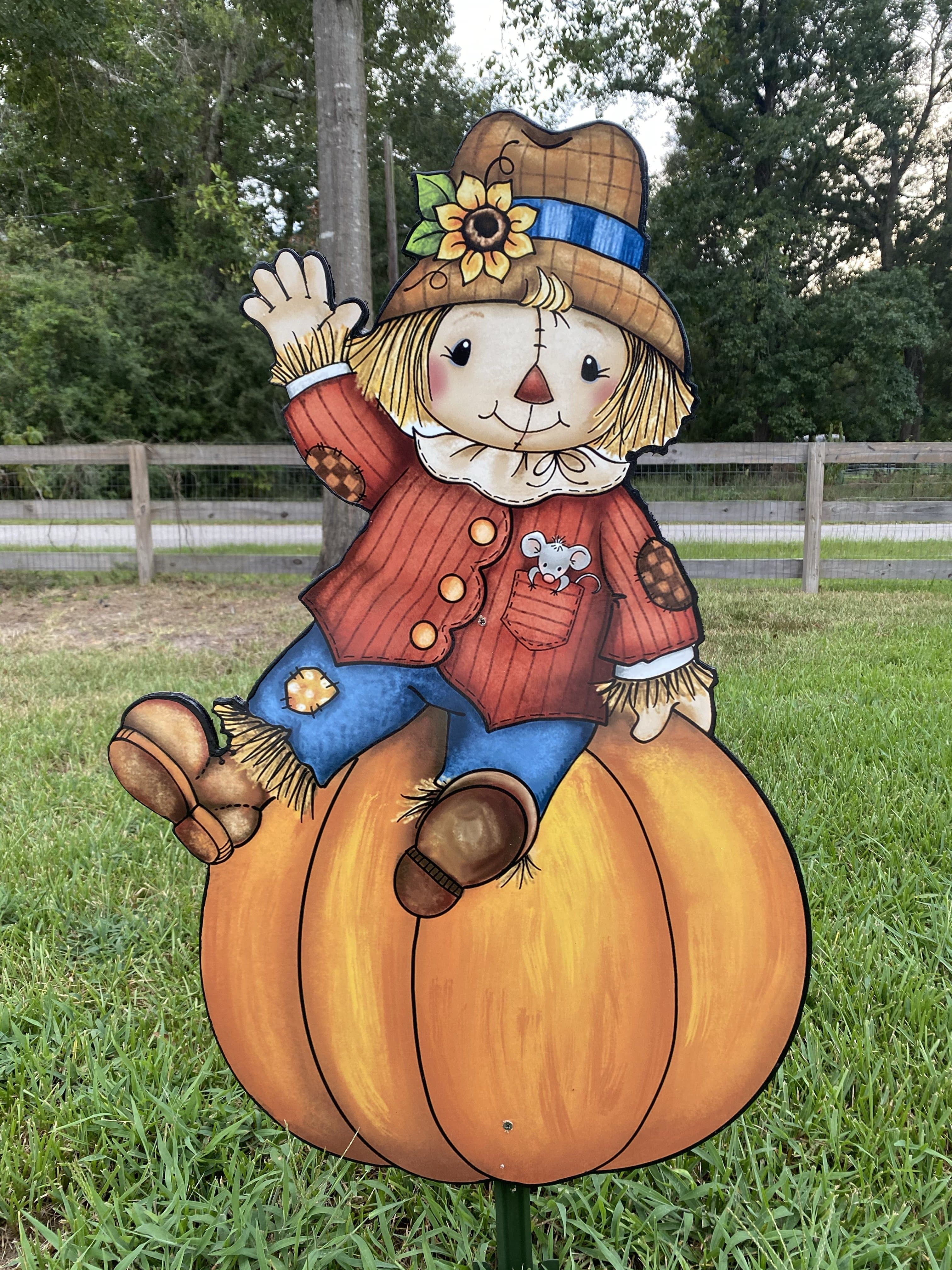 Scarecrow Sitting on Pumpkin Fall Yard Art - Walmart.com