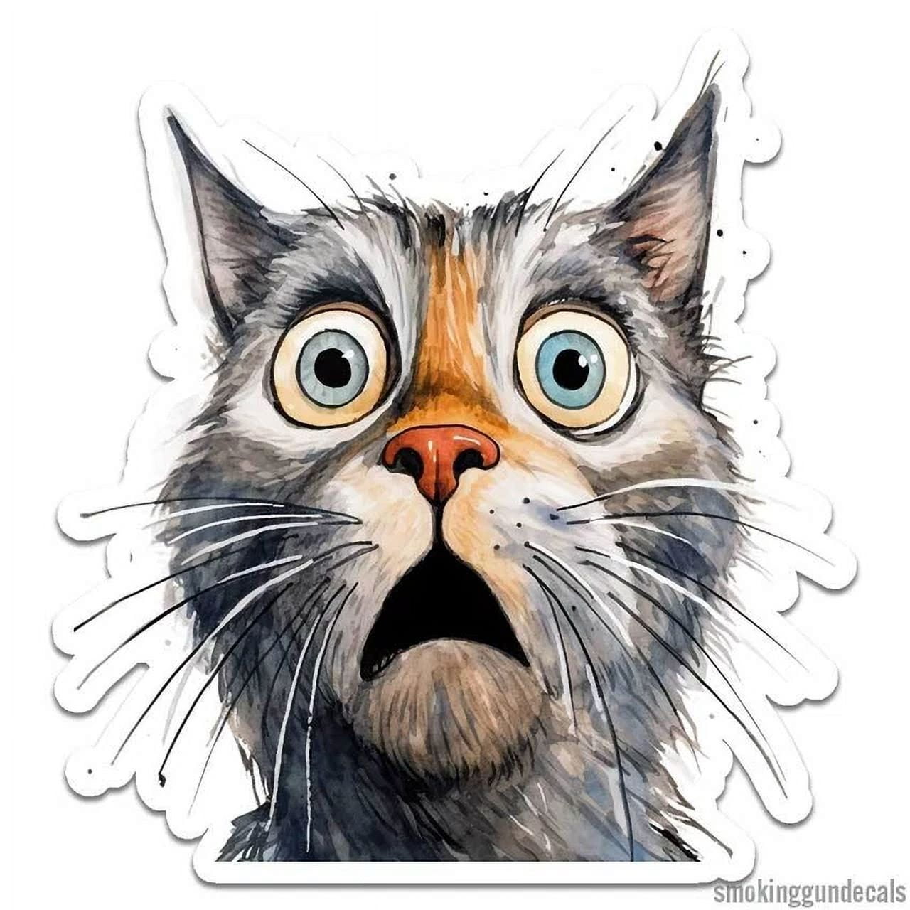 Scared Grey Cat Sticker Indoor Outdoor Phone Decal Water Bottle ...