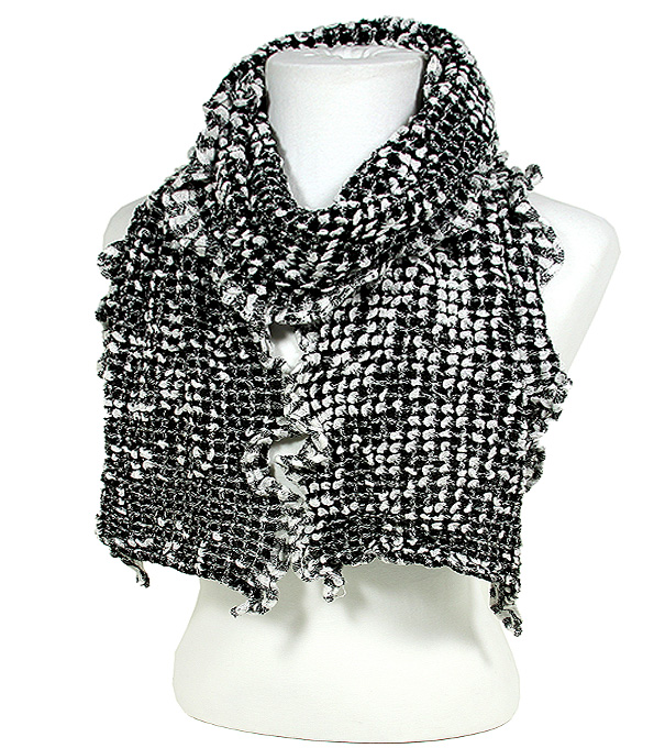 Scarf - 2-Tone Jacquard W/ Ruffled Trim - Black Color - SF-GF1031BK ...