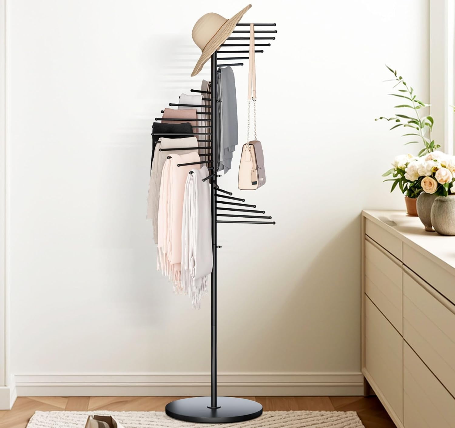 Scarf Display Rack Freestanding, Metal Scarf Racks Space Saving Shelves ...