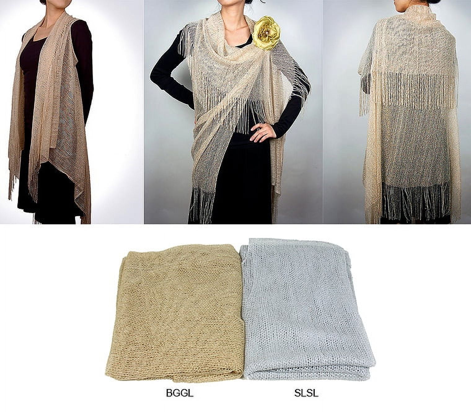Scarf - Shawl / Wrap : Net Metallic Ruana Shawl – Silver Color - SF ...