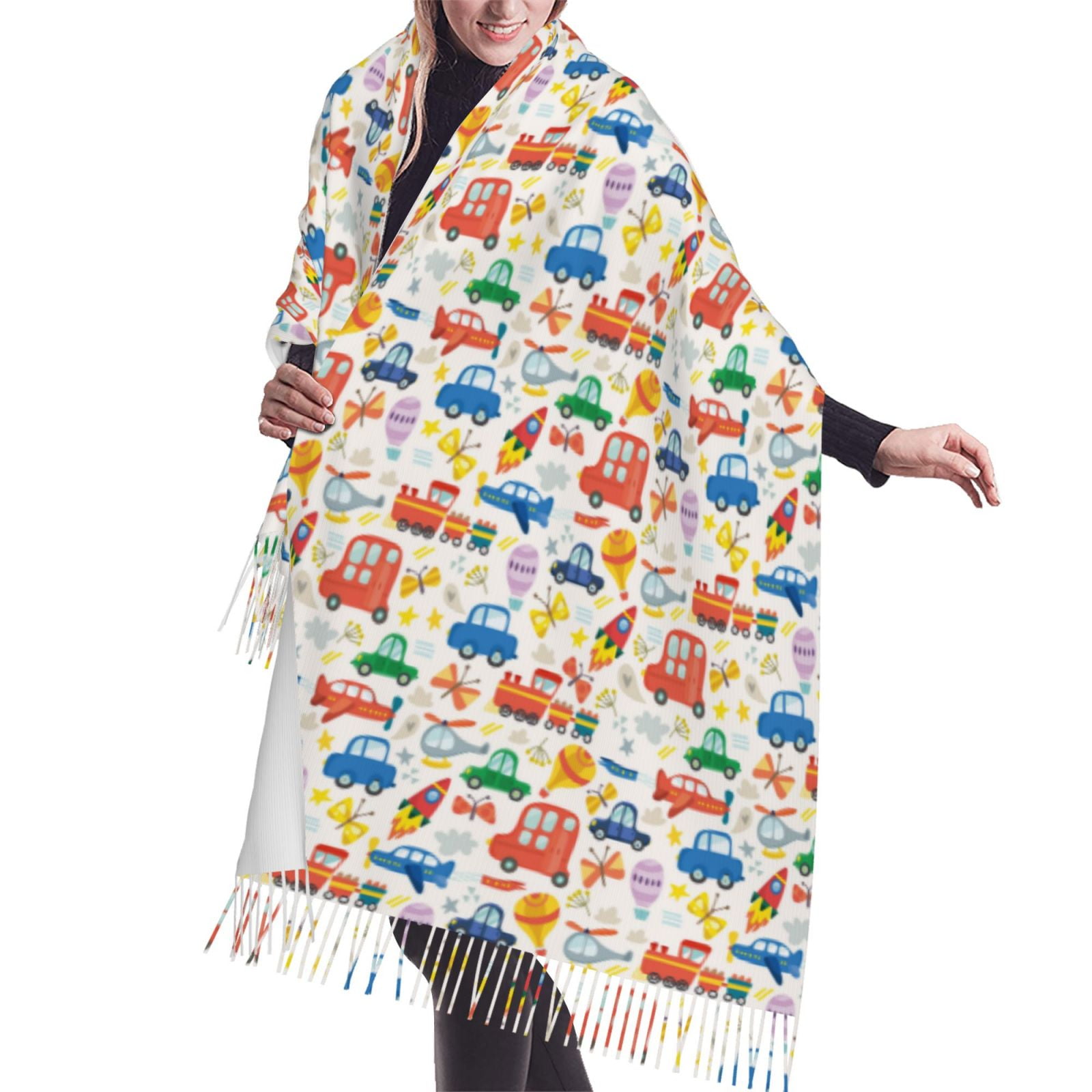 Scarf Shawl Wraps for Women, Cartoon Transportation Imitation Pashmina ...