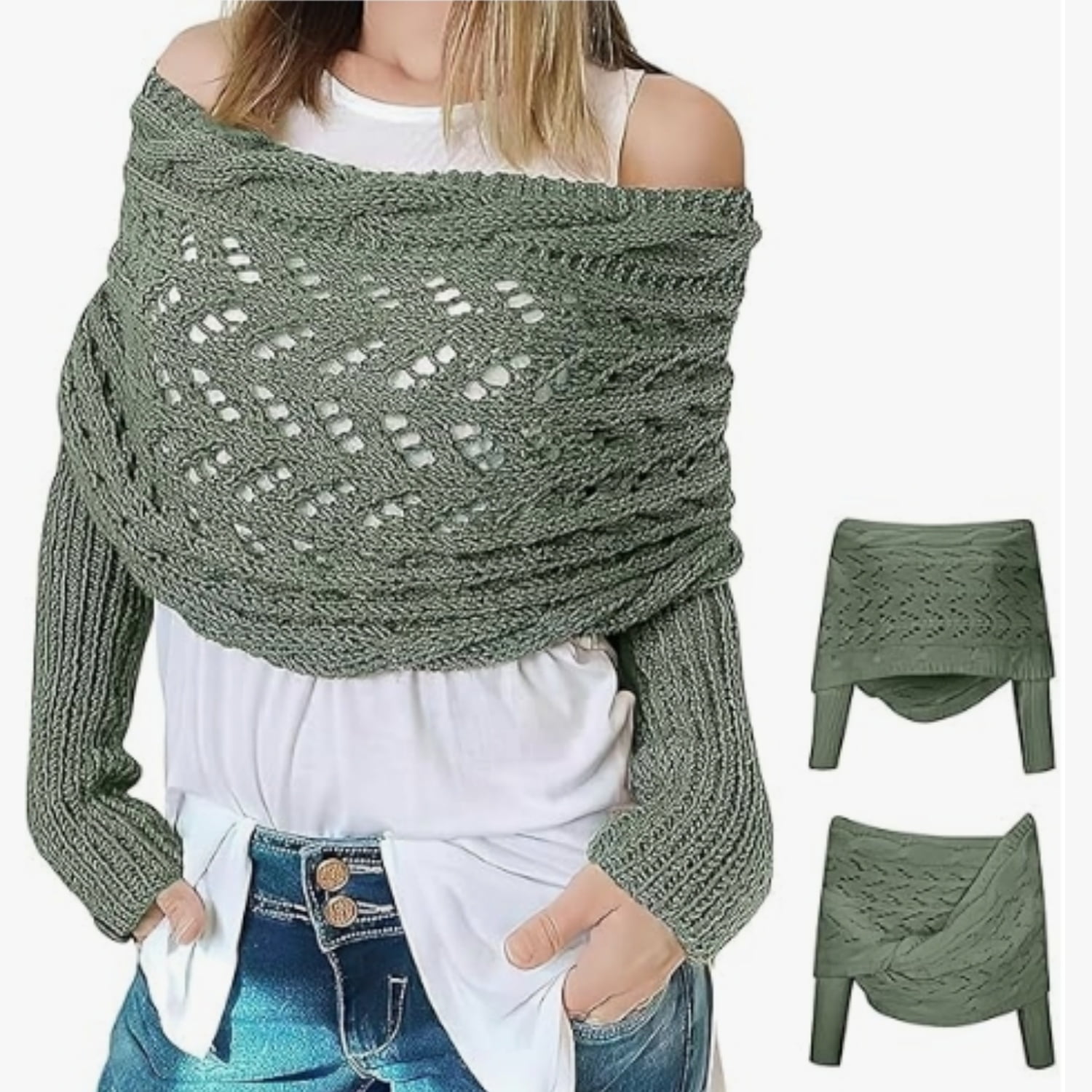 Scarf with Sleeves, Shrugs for Women, Knitted Wrap, Knitted Cable Wrap ...