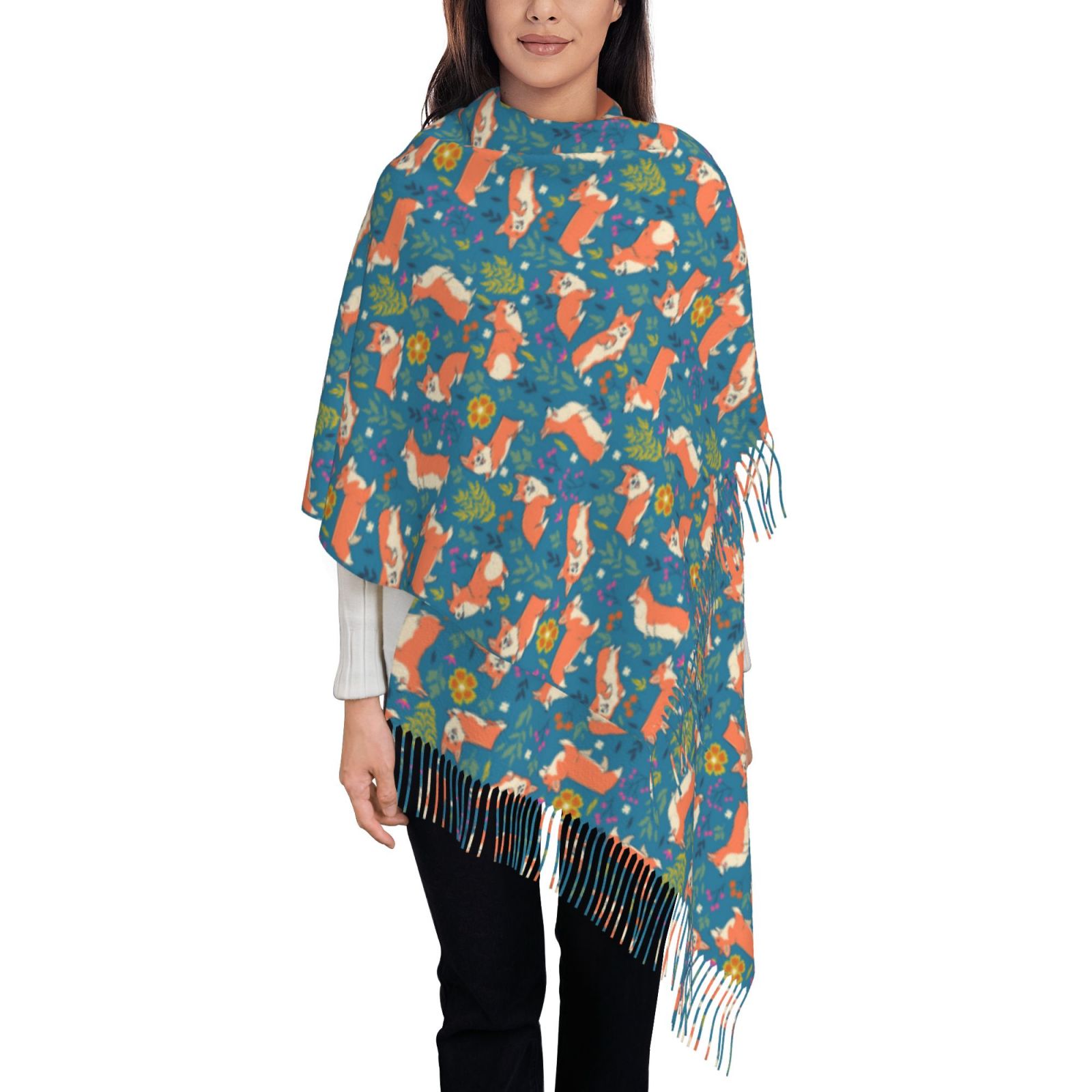 Scarf for Women, Corgi with Flowers Women's Scarf Shawls Imitation ...