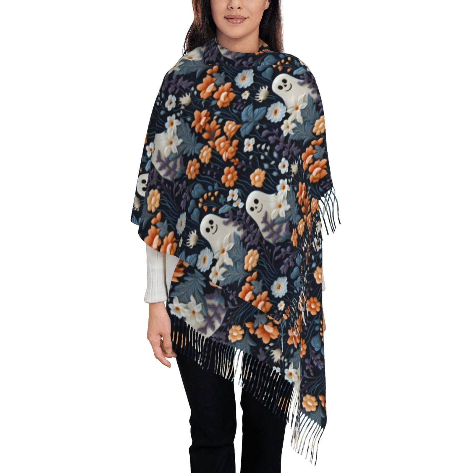 Scarf for Women, Cute ghost in the flowers Women's Scarf Shawls ...