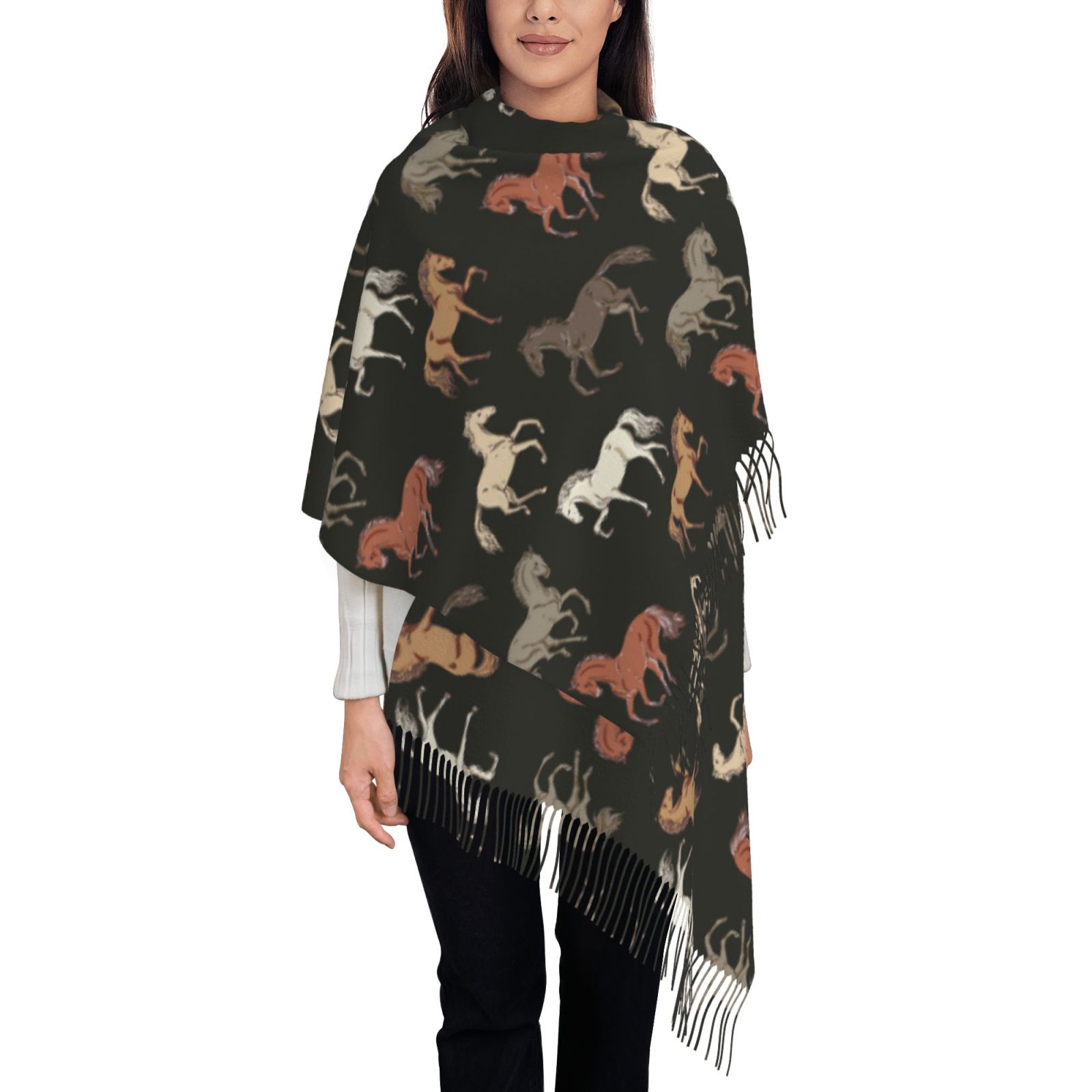 Scarf for Women, Hand Drawn Modern Cool Horse_A Women's Scarf Shawls ...