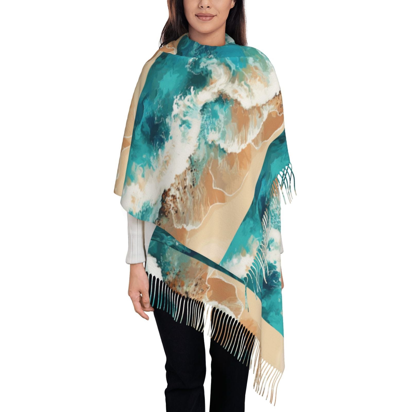 Scarf for Women Men, Ocean Wave Crash Faux Pashmina Shawls and Wraps ...