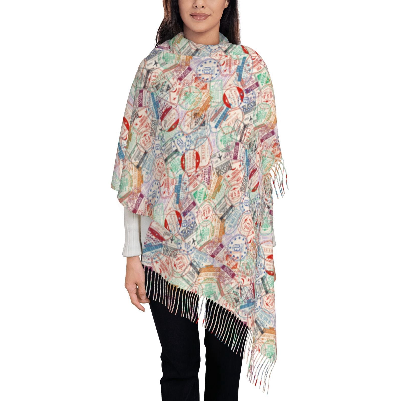 Scarf for Women, Passport Stamp Women's Scarf Shawls Imitation Fleece ...